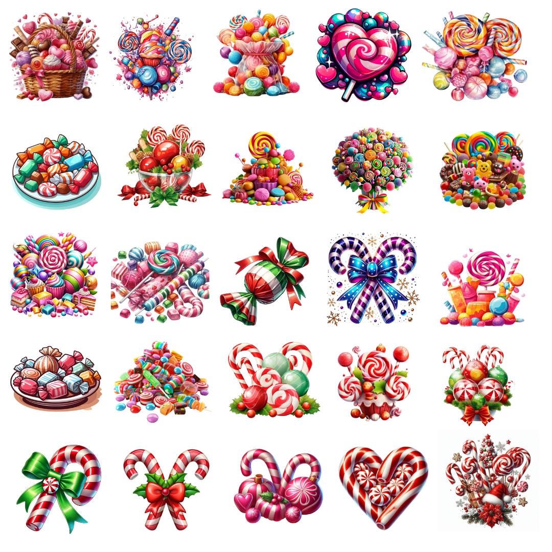 Watercolor Christmas Candy Clipart, Festive Holiday PNG (digital ...