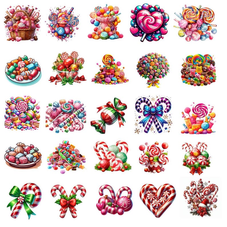 Watercolor Christmas Candy Clipart, Festive Holiday PNG (digital ...