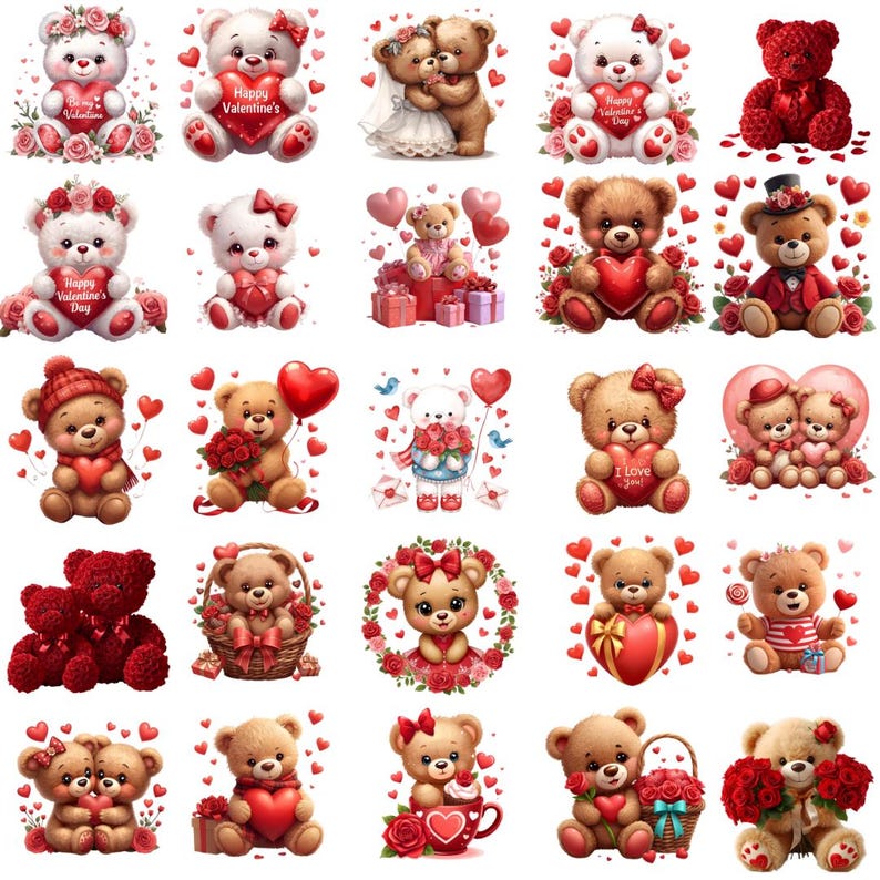 Valentine's Teddy Bear Clipart, Love Bears PNG (digital Download) - Etsy