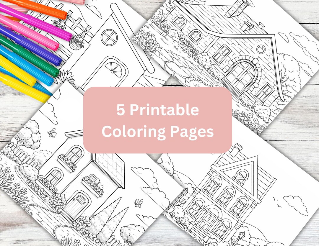 Cute Houses Coloring Pages Instant Digital Download (5 Page Bundle) PDF ...