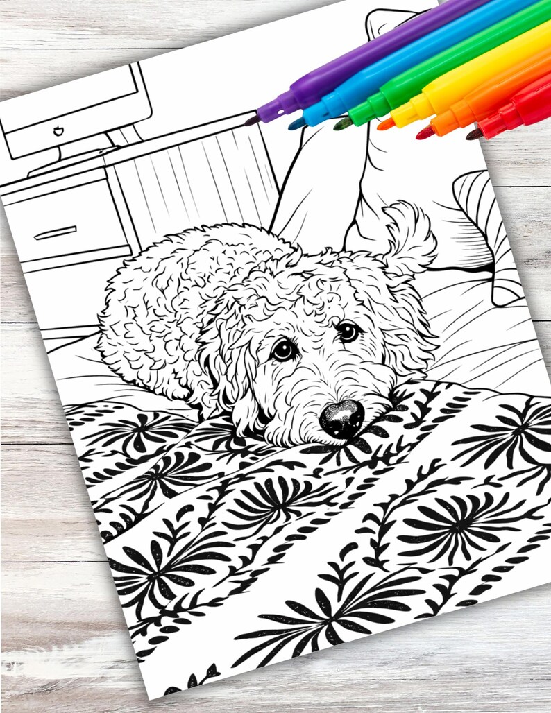 Labradoodle Coloring Page Instant Digital Download PDF Printable Adult ...