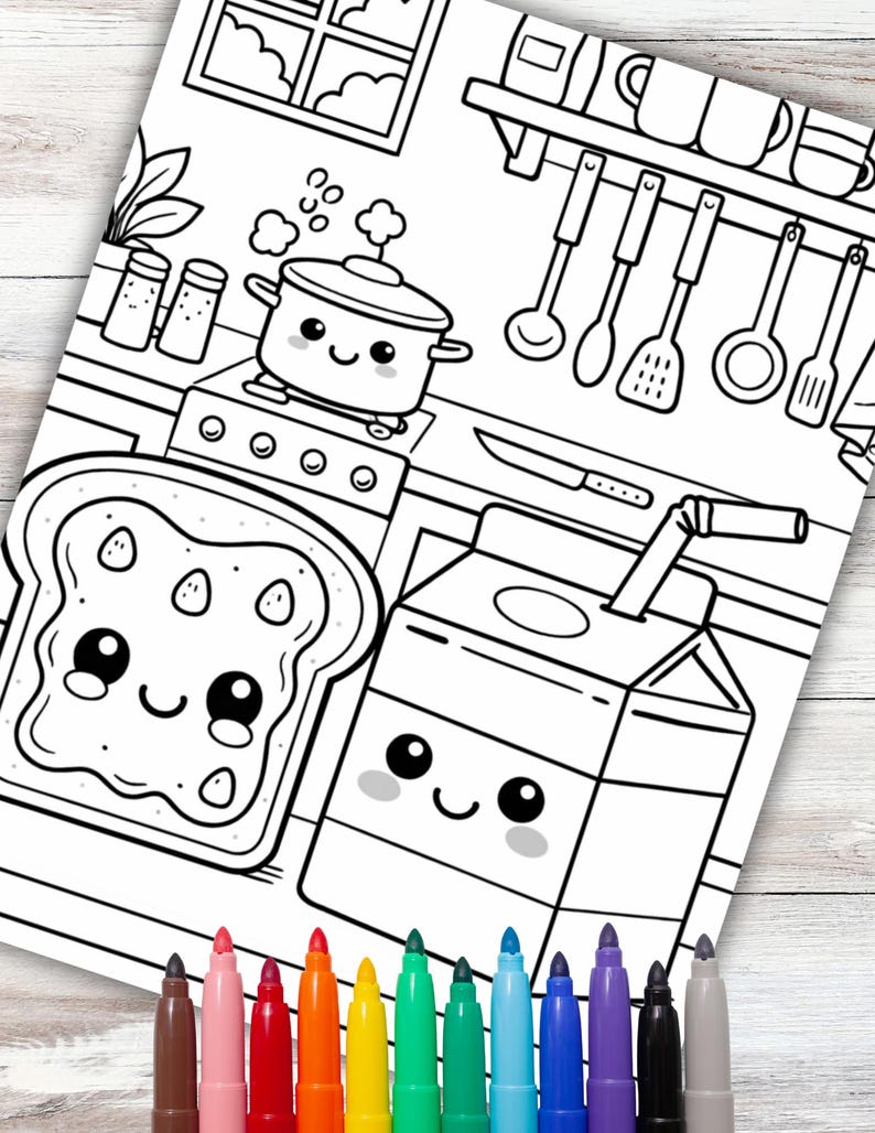 Kawaii Toast and Milk Coloring Page Instant Digital Download PDF ...