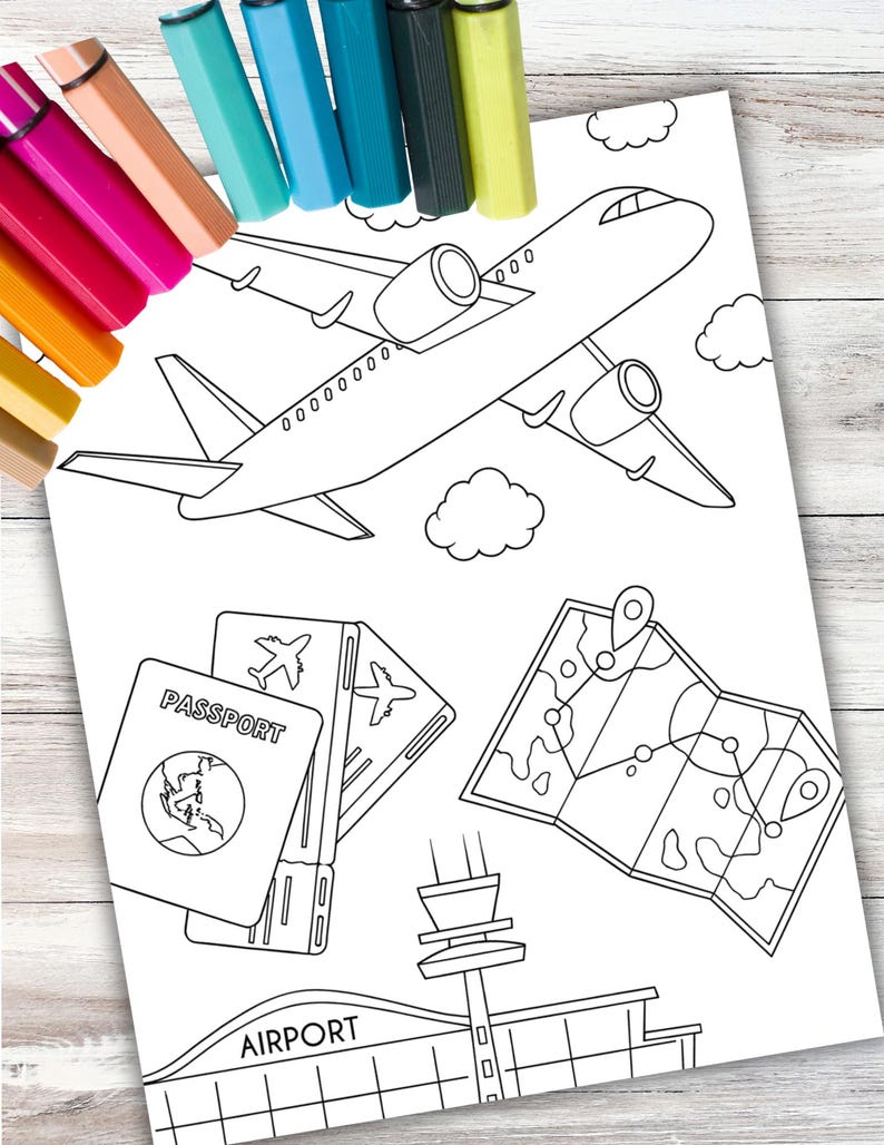 Airplane Coloring Page Instant Digital Download PDF Printable Sky ...