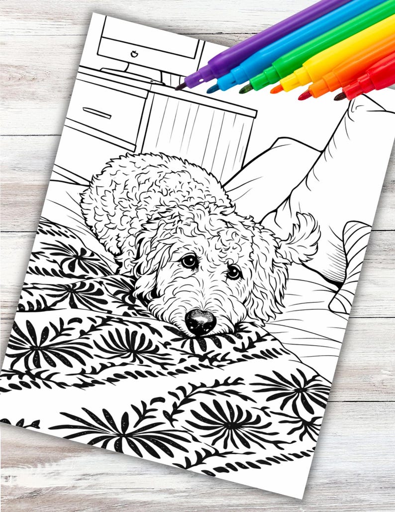 Labradoodle Coloring Page Instant Digital Download PDF Printable Adult ...