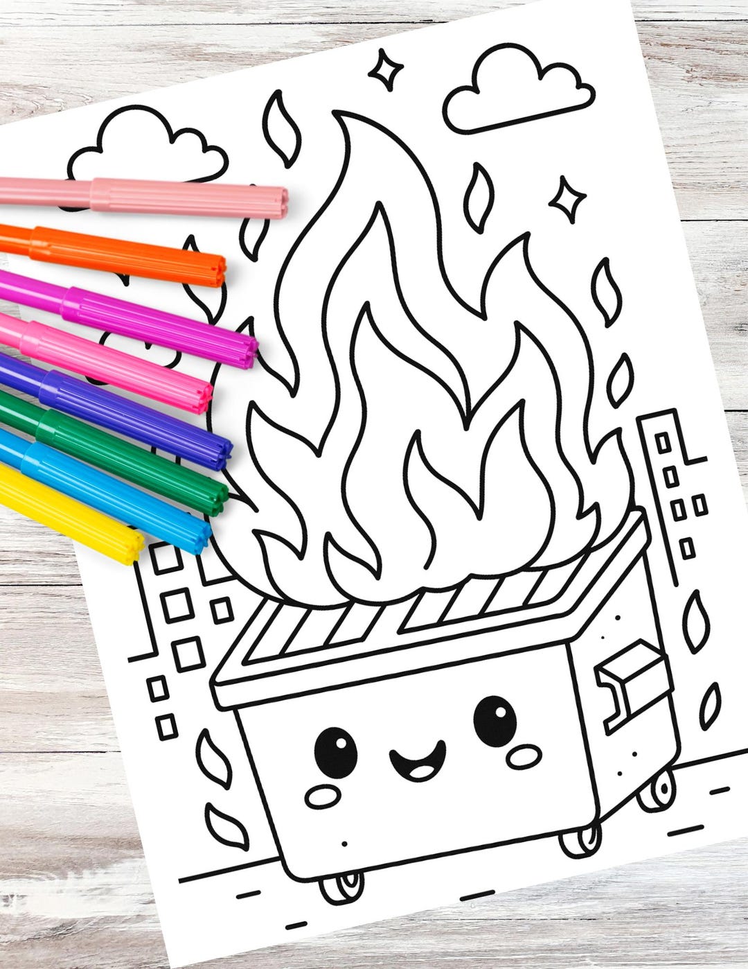Dumpster Fire Coloring Page Instant Download PDF - Etsy
