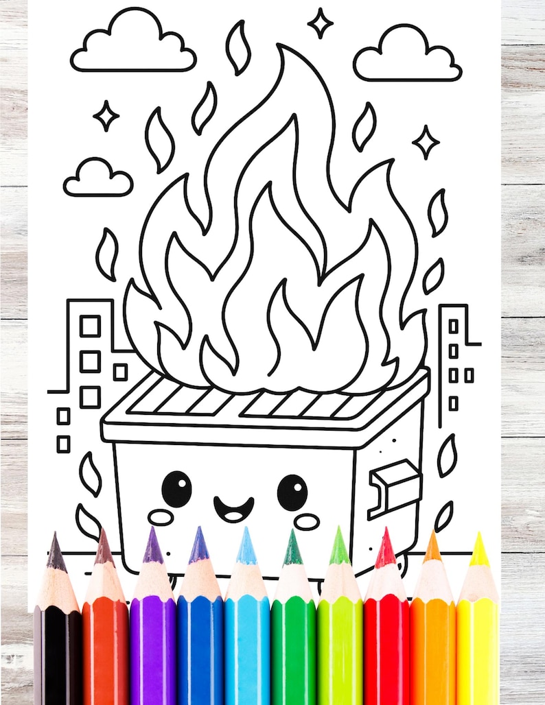 Dumpster Fire Coloring Page Instant Download PDF - Etsy