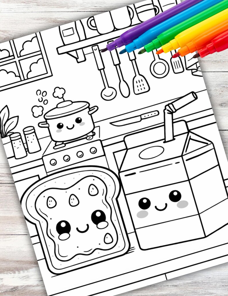 Kawaii Toast and Milk Coloring Page Instant Digital Download PDF ...
