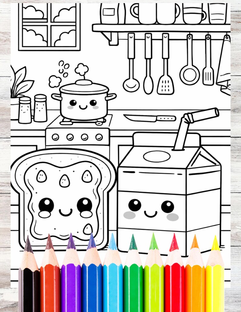 Kawaii Toast and Milk Coloring Page Instant Digital Download PDF ...