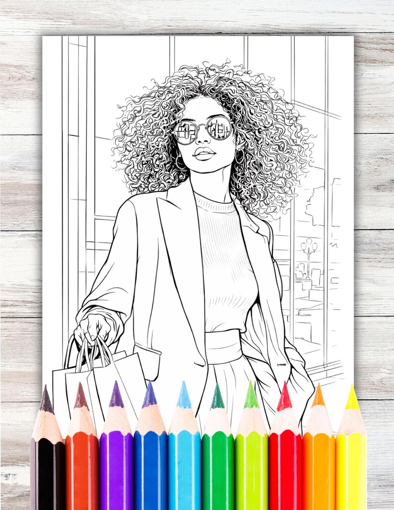 Pretty Lady Coloring Page Instant Download PDF Woman Fashion Beautiful ...
