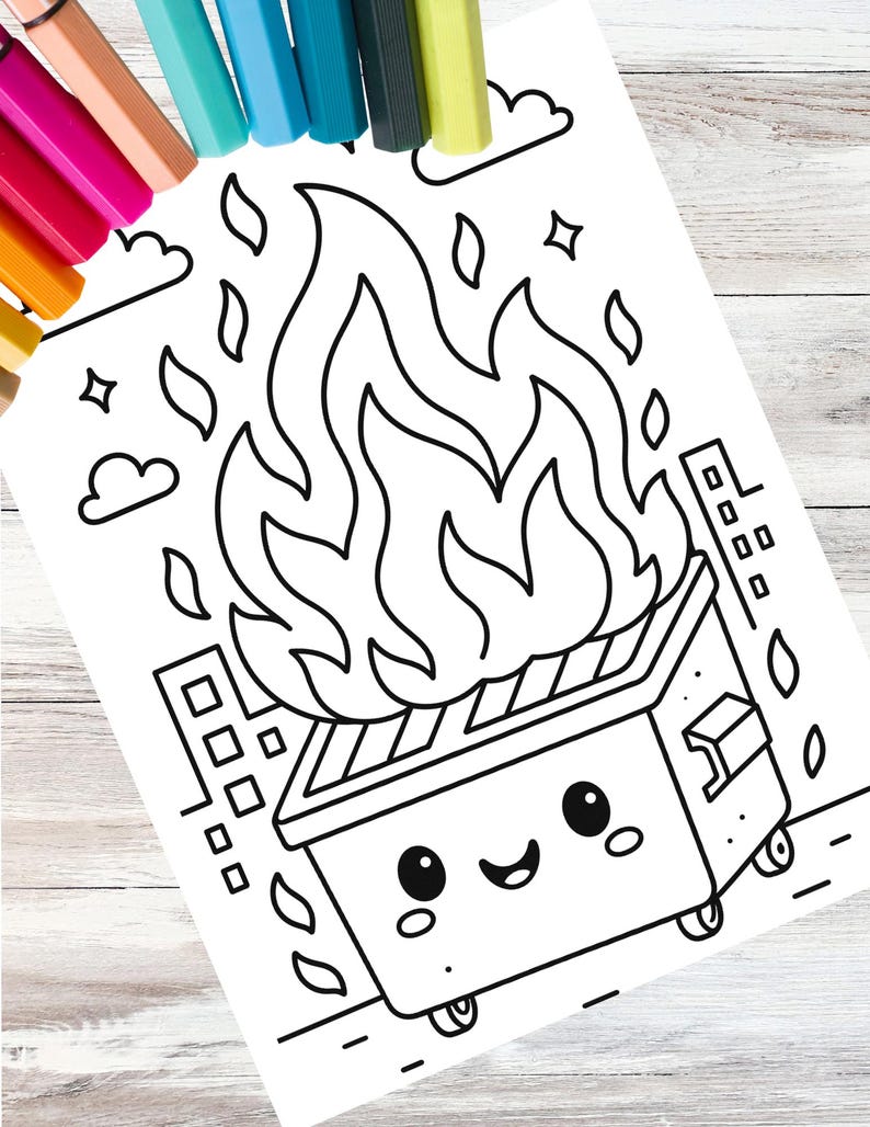 Dumpster Fire Coloring Page Instant Download PDF - Etsy