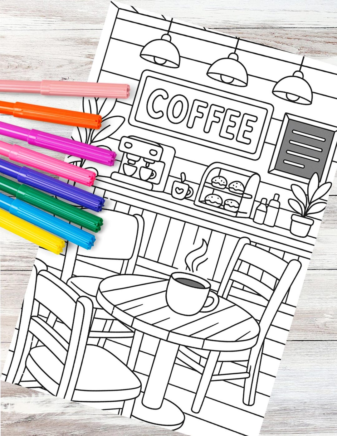 Coffee Shop Coloring Page (instant Digital Download) - Etsy