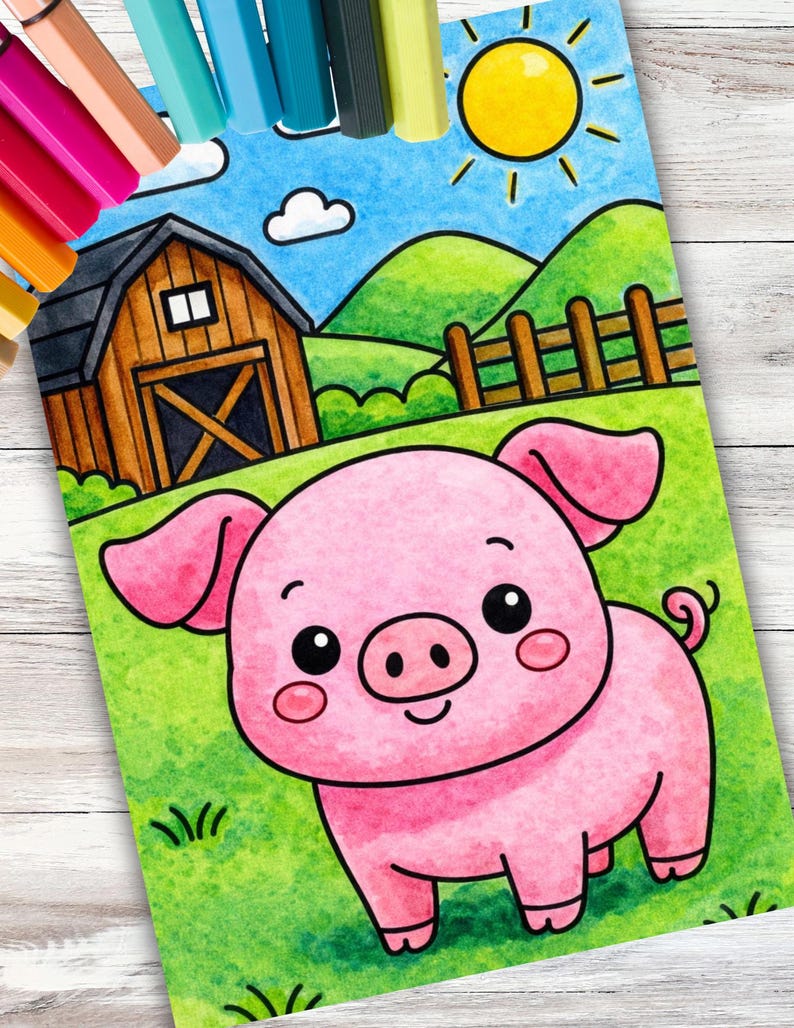 Pig Coloring Page Instant Digital Download PDF Printable Cute Kawaii ...