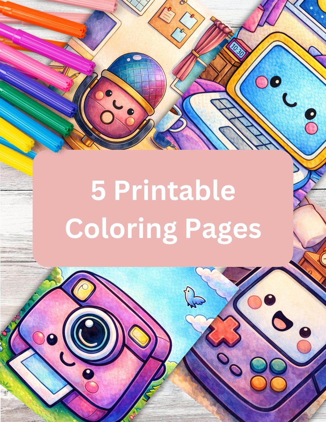 Kawaii Tech Gadgets Coloring Pages Instant Digital Download PDF ...