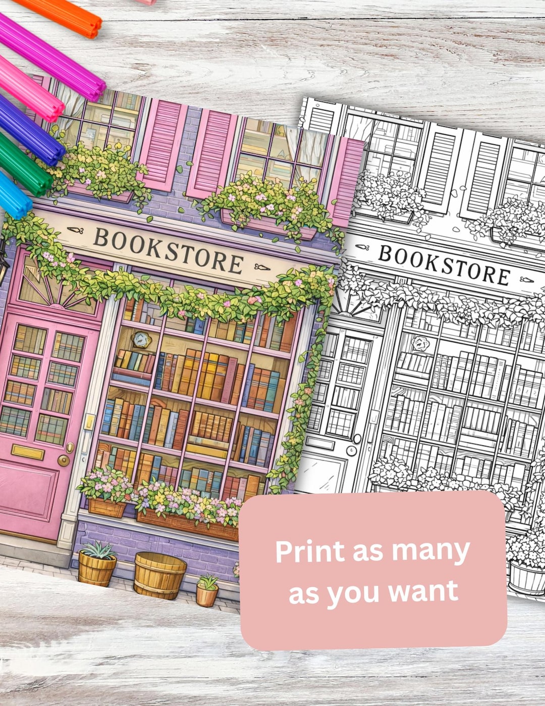 Bookstore Coloring Page Instant Digital Download PDF Printable Reading ...