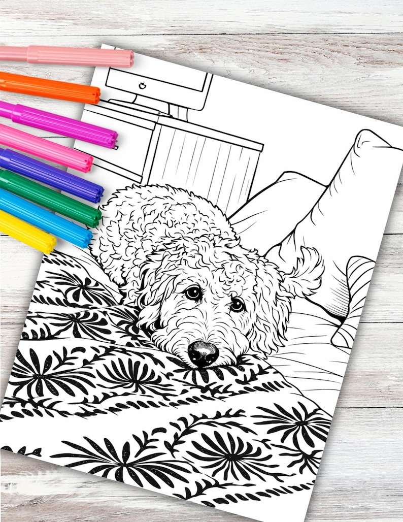 Labradoodle Coloring Page Instant Digital Download PDF Printable Adult ...