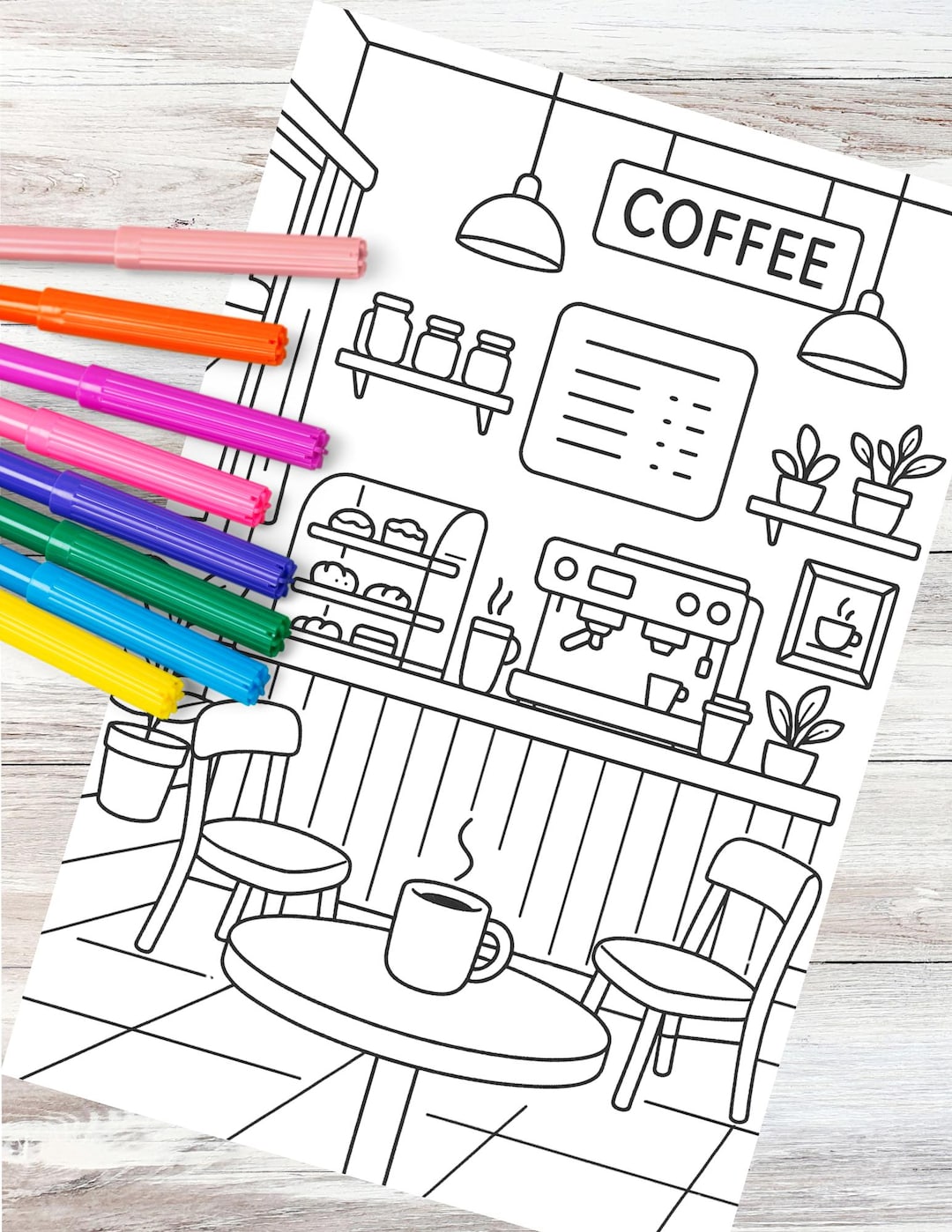 Coffee Shop Coloring Page Instant Digital Download PDF Printable ...