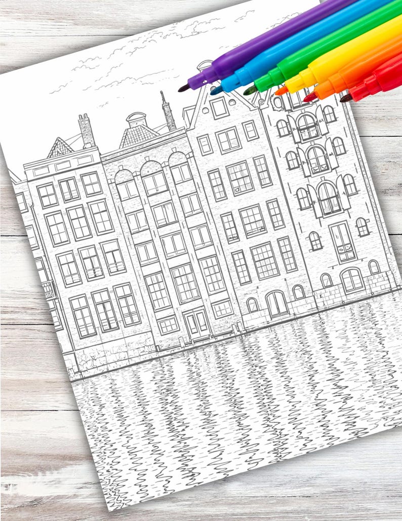 Architecture Buildings Coloring Page Instant Download PDF - Etsy
