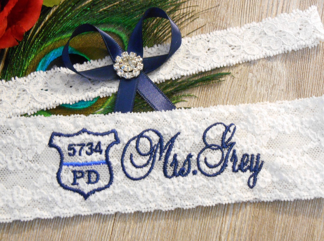 Police Blue Line Wedding Garter PD Police Dept Garter Set - Etsy