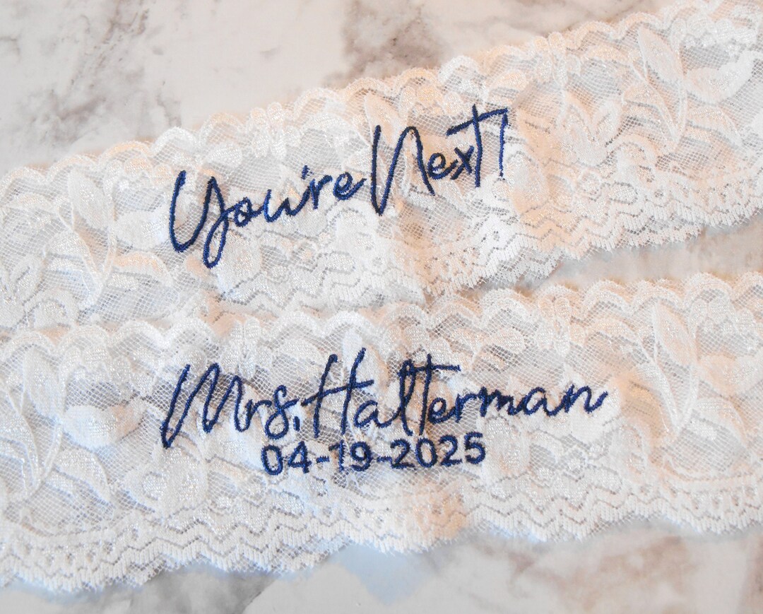 Wedding Garter Ivory and White Lace MONOGRAMMED With Date Bridal Garter ...
