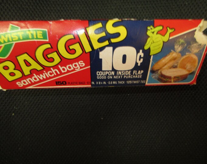 Vintage 1980s BAGGIES Sandwich Bags in Box Twist Tie Alligator Ad ...