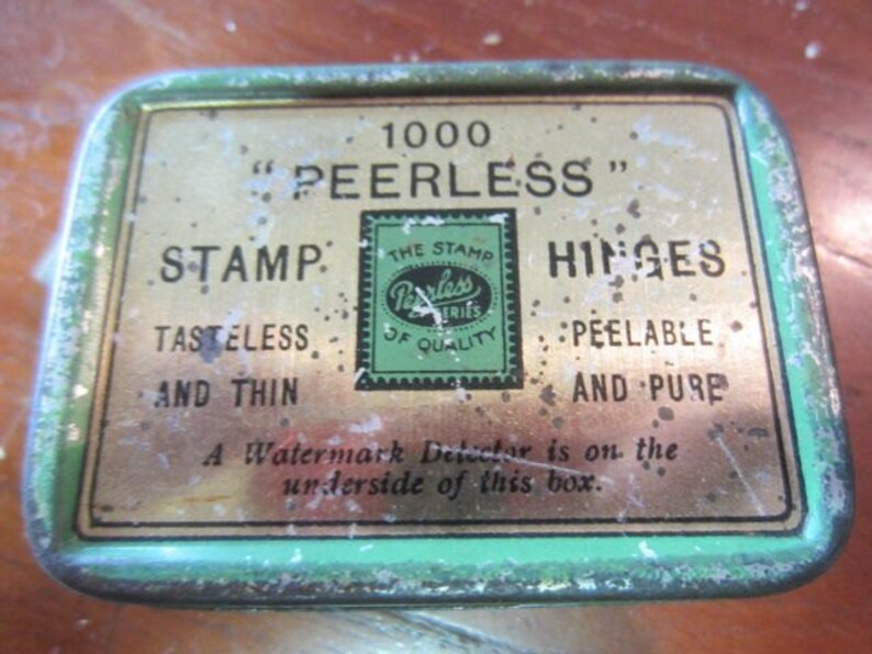 Vintage 1000 Peerless Stamp Hinges Tin Made in England Rusty Metal ...