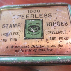 Vintage 1000 Peerless Stamp Hinges Tin Made in England Rusty Metal ...