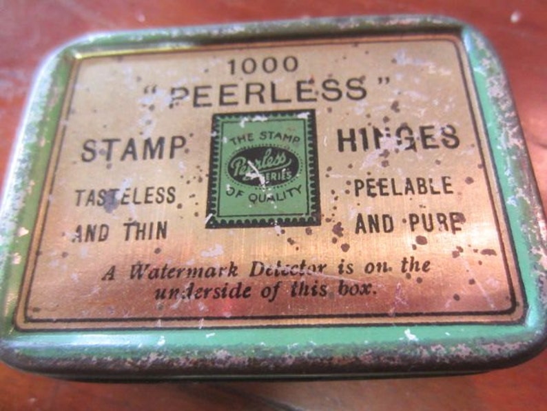 Vintage 1000 Peerless Stamp Hinges Tin Made in England Rusty Metal ...