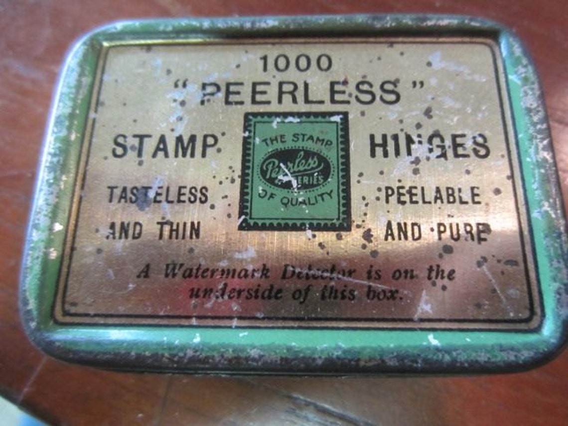 Vintage 1000 Peerless Stamp Hinges Tin Made in England Rusty Metal ...