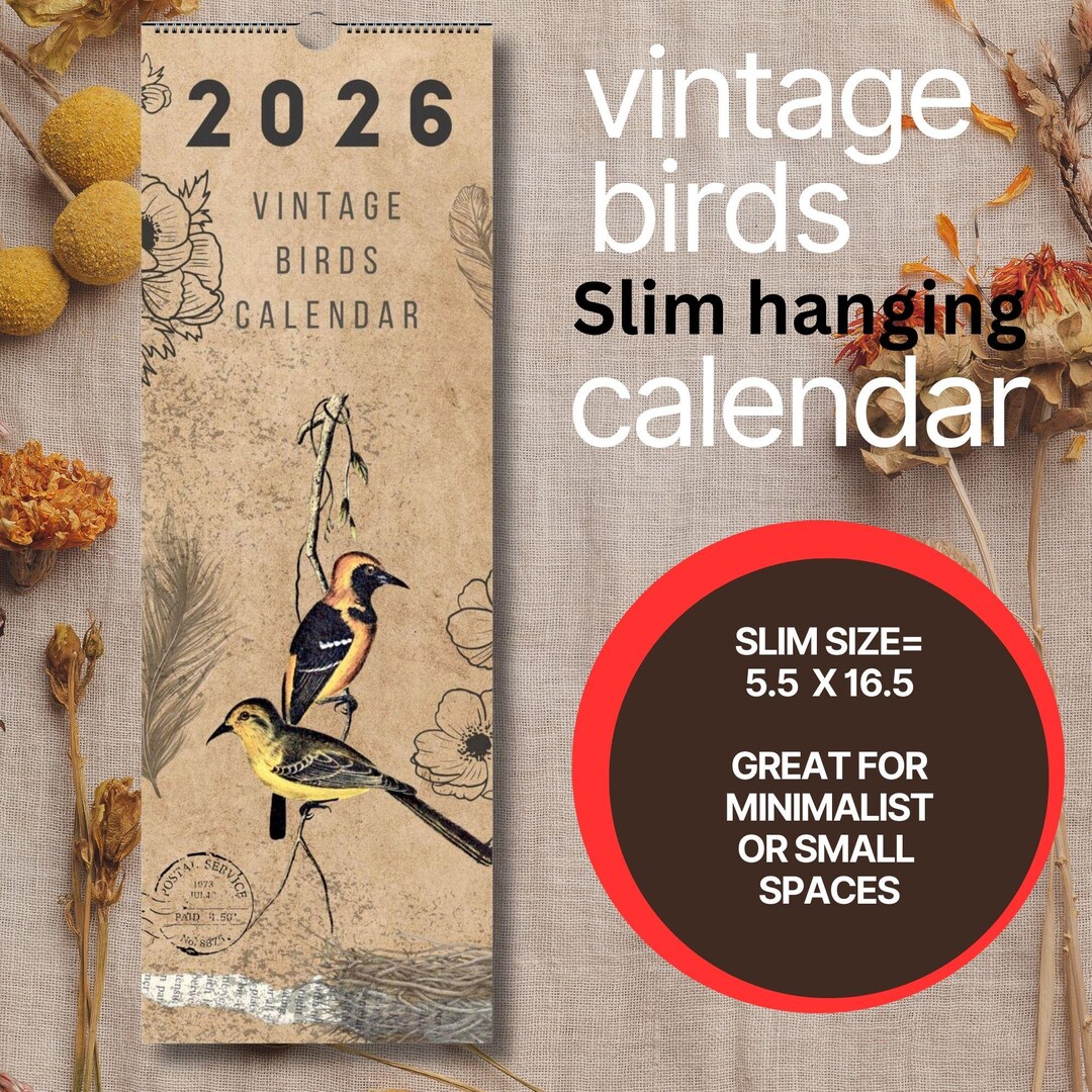 2026 Vintage Birds Wall Calendar | Slim Hanging Design - Etsy