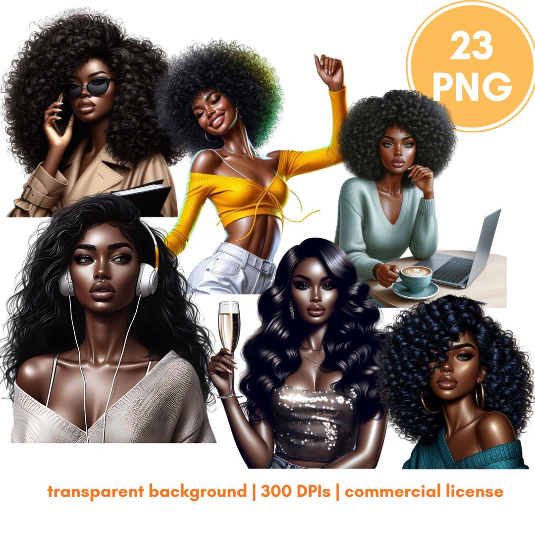 Black Girl Clipart Bundle, Fashionable Afro PNG Graphics (digital ...