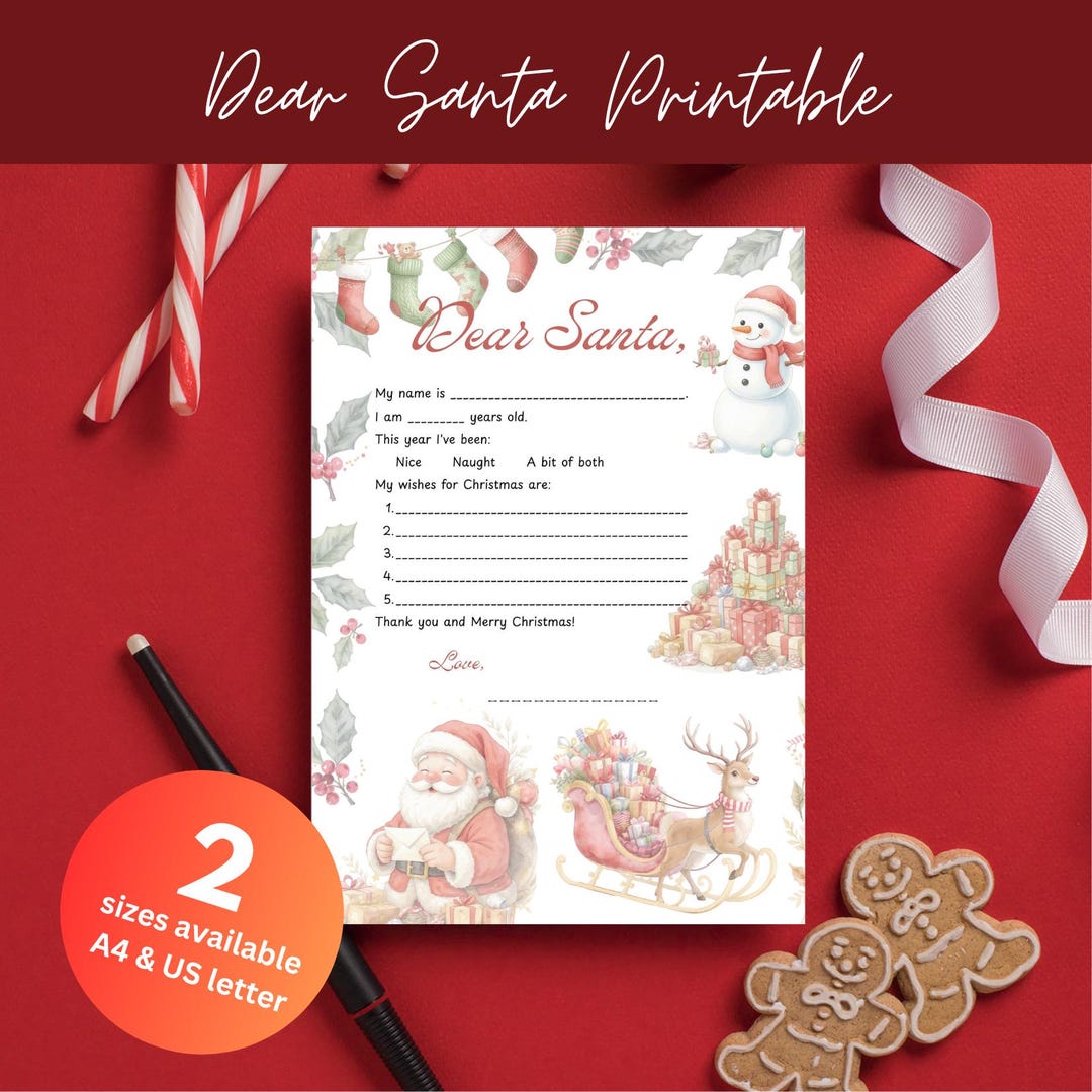 Letter to Santa Printable: Christmas Wish List Activity (A4/US Letter ...