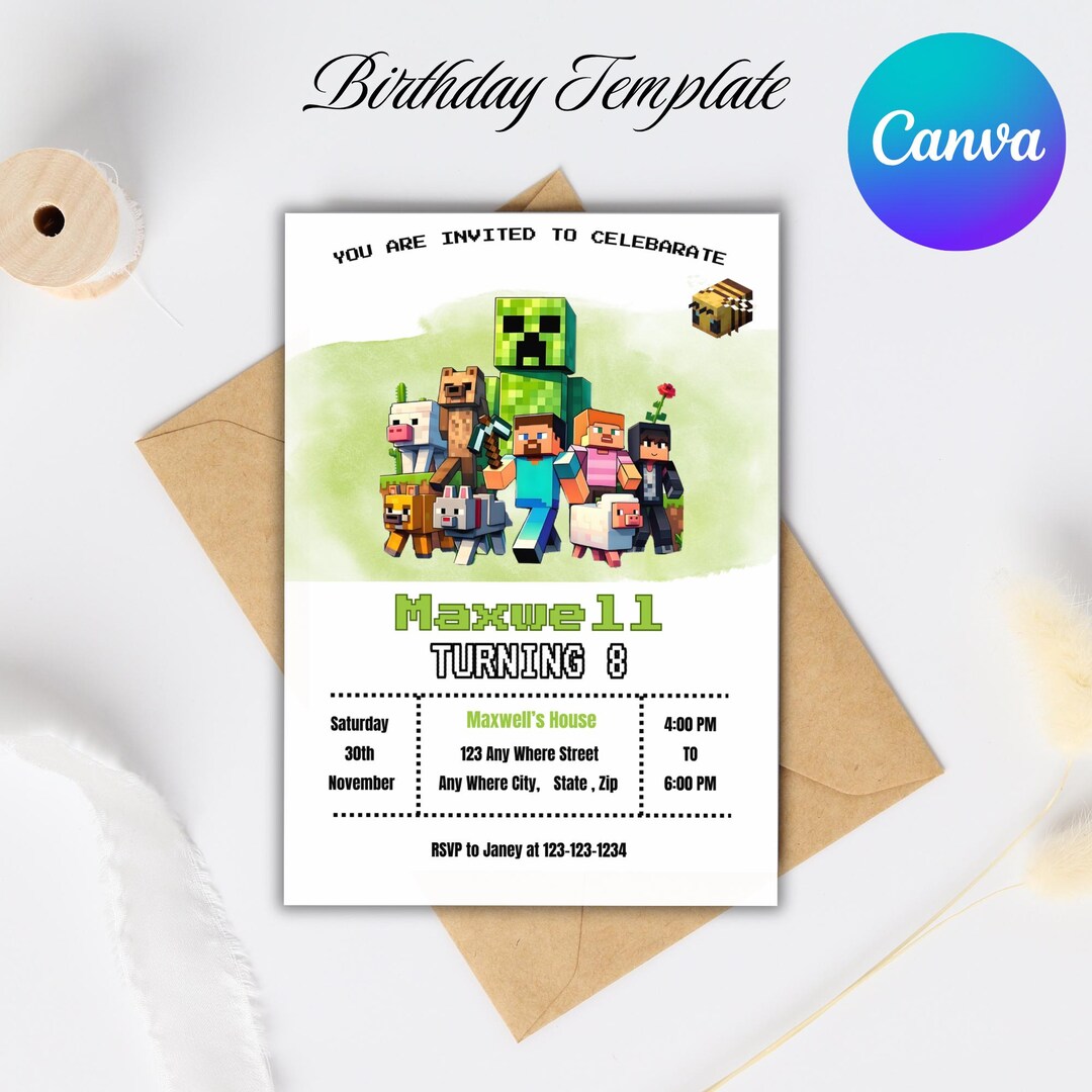 Editable Pixel Block Birthday Invitation Template | Canva Template ...