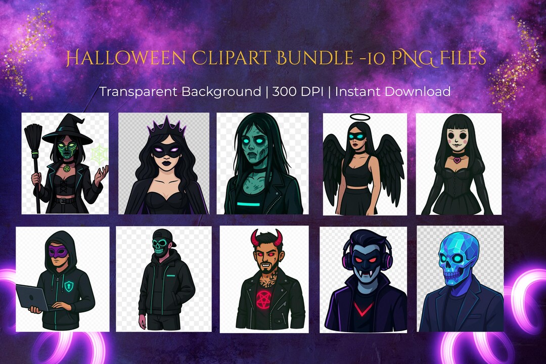 Halloween Clipart Bundle | 10 PNG Files | Witch, Skull, Pumpkin ...