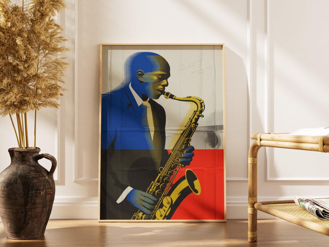 John Coltrane Saxophone Art Print, Blue Yellow Pop Art Portrait - Etsy