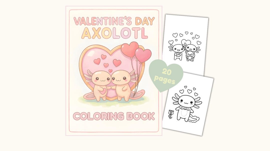 Axolotl Valentine Coloring Book, Printable Love Story Pages, Couples ...