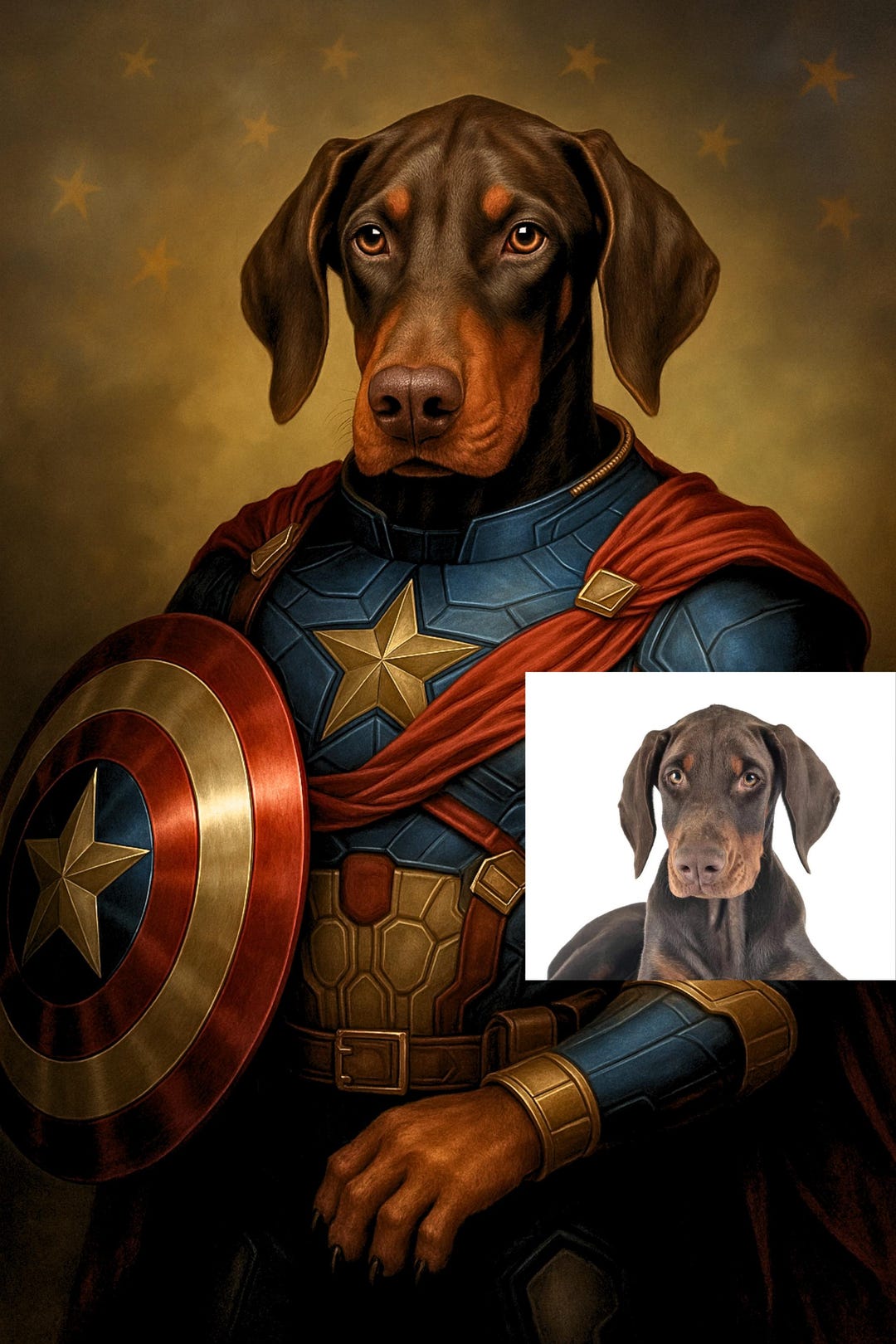 Custom Captain America Pet Portrait: Funny Superhero Dog Art (digital ...