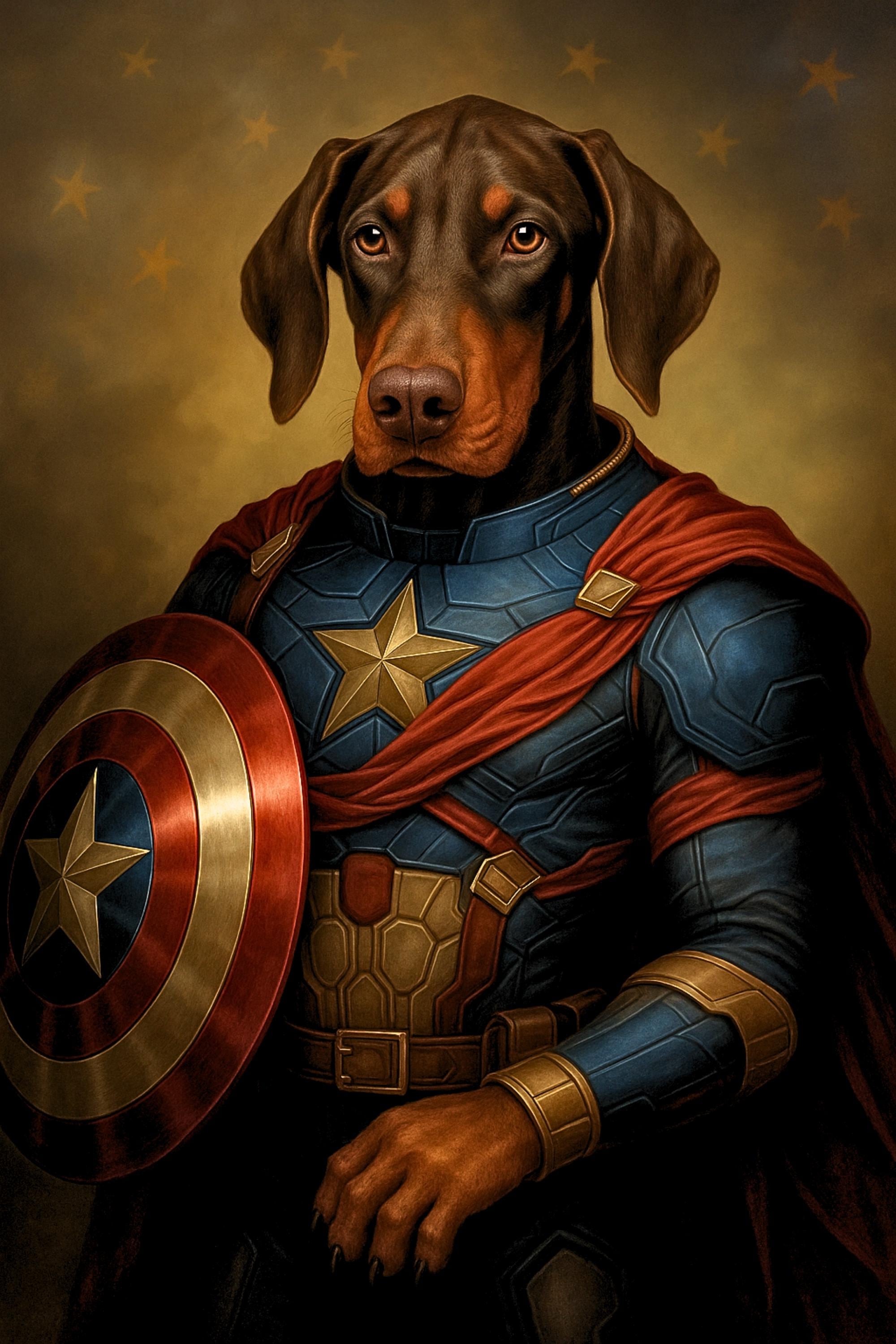 Custom Captain America Pet Portrait: Funny Superhero Dog Art (digital ...