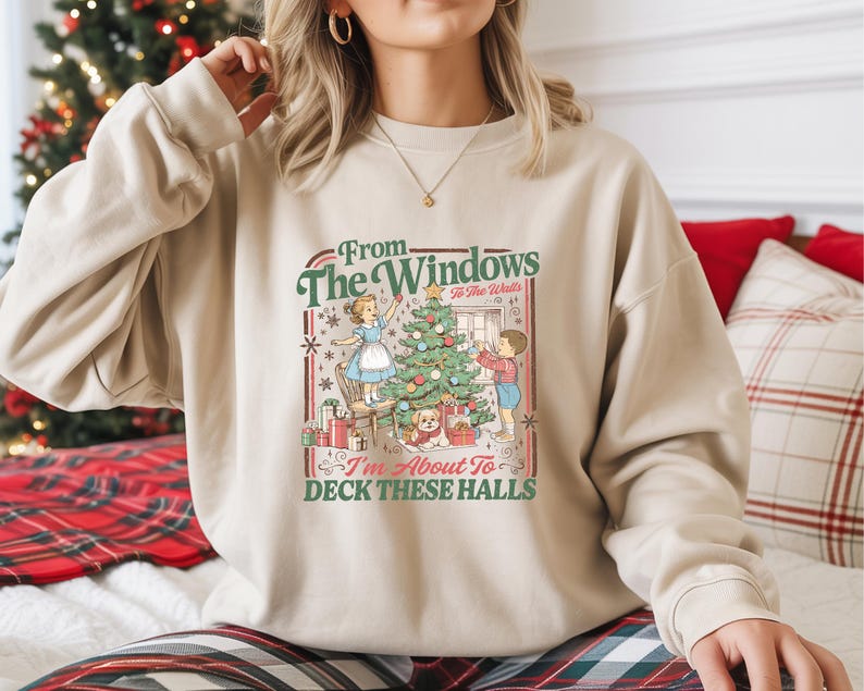 Retro Christmas Sweater, "deck These Halls" Holiday Sweatshirt - Etsy