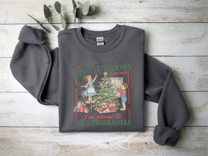 Retro Christmas Sweater, "deck These Halls" Holiday Sweatshirt - Etsy