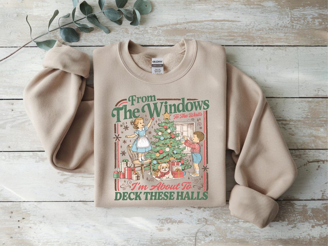 Retro Christmas Sweater, "deck These Halls" Holiday Sweatshirt - Etsy