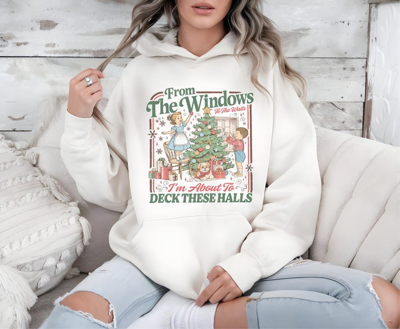 Retro Christmas Sweater, "deck These Halls" Holiday Sweatshirt - Etsy