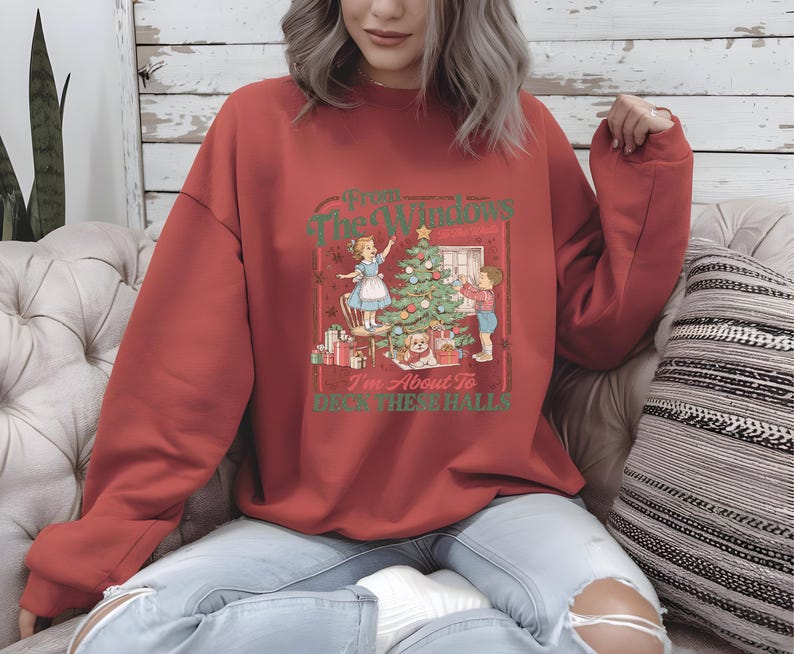 Retro Christmas Sweater, "deck These Halls" Holiday Sweatshirt - Etsy