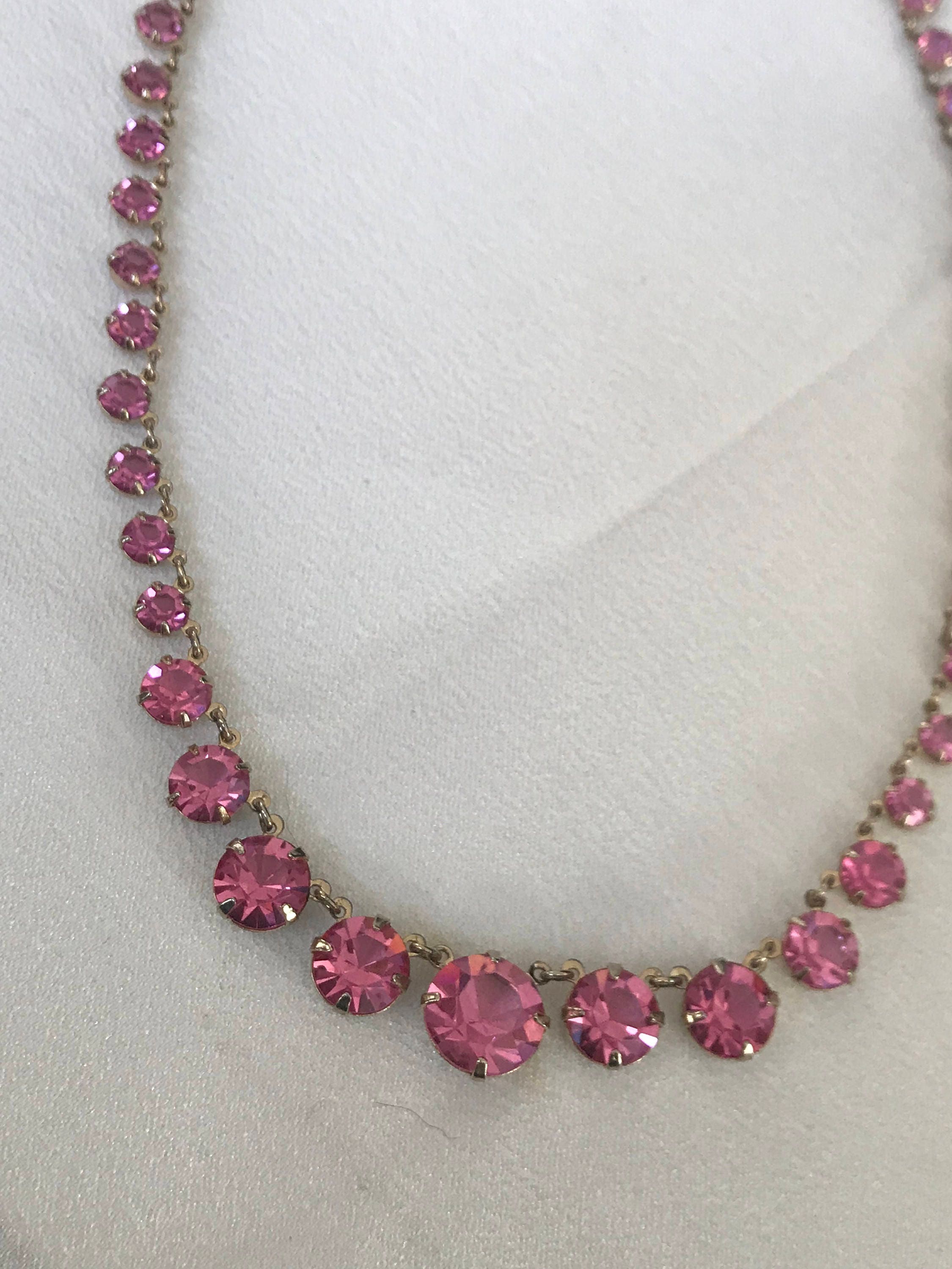 Vintage Pink Rhinestone Necklace Wedding Jewelry Gorgeous Pink ... Vintage Pink Rhinestone Necklace Wedding Jewelry Gorgeous Pink ...