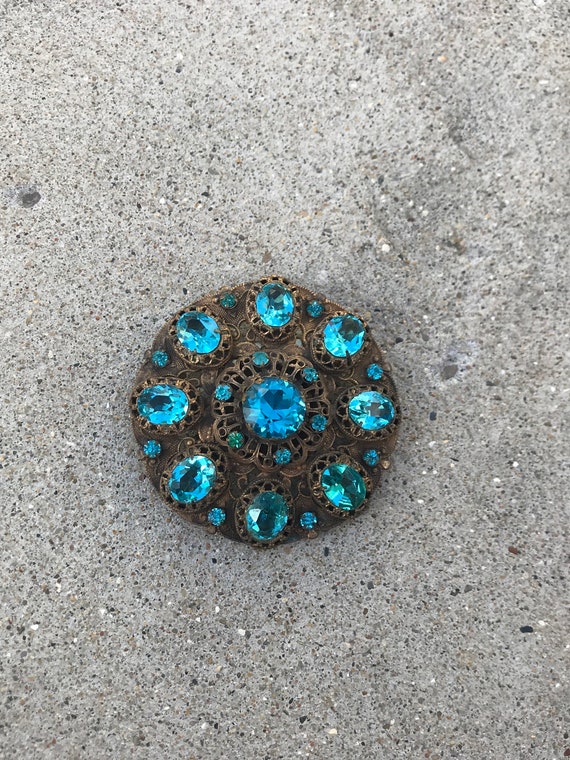 Vintage turquoise rhinestone gold - Gem