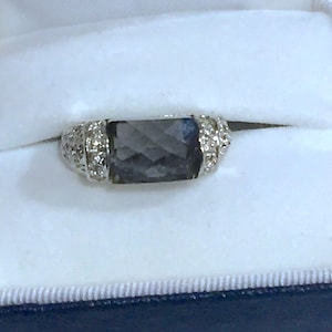 Vintage Smokey Gray Gemstone Silver Ring Clear Rhinestones Size 5 1/4 ...