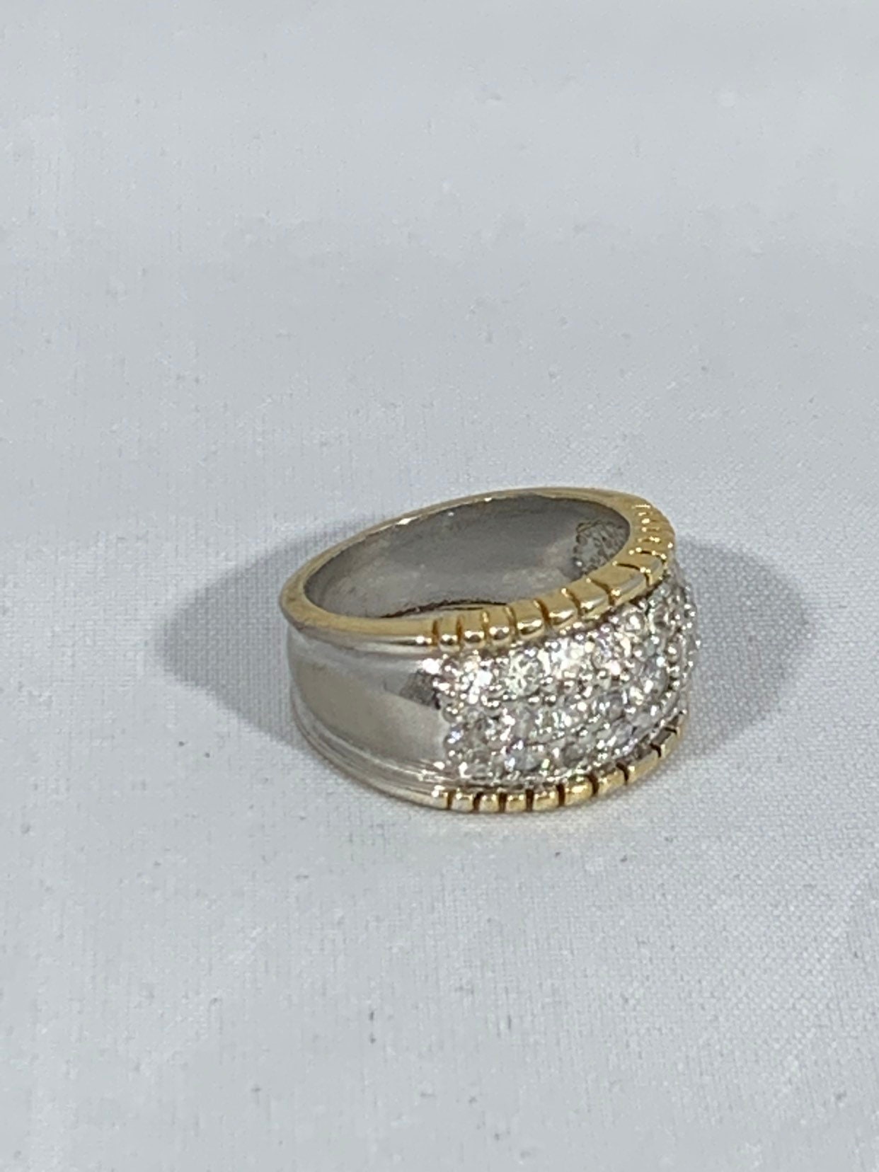 Vintage Silver and Gold Tone Ring with Rhinestones Size 7 Beautiful