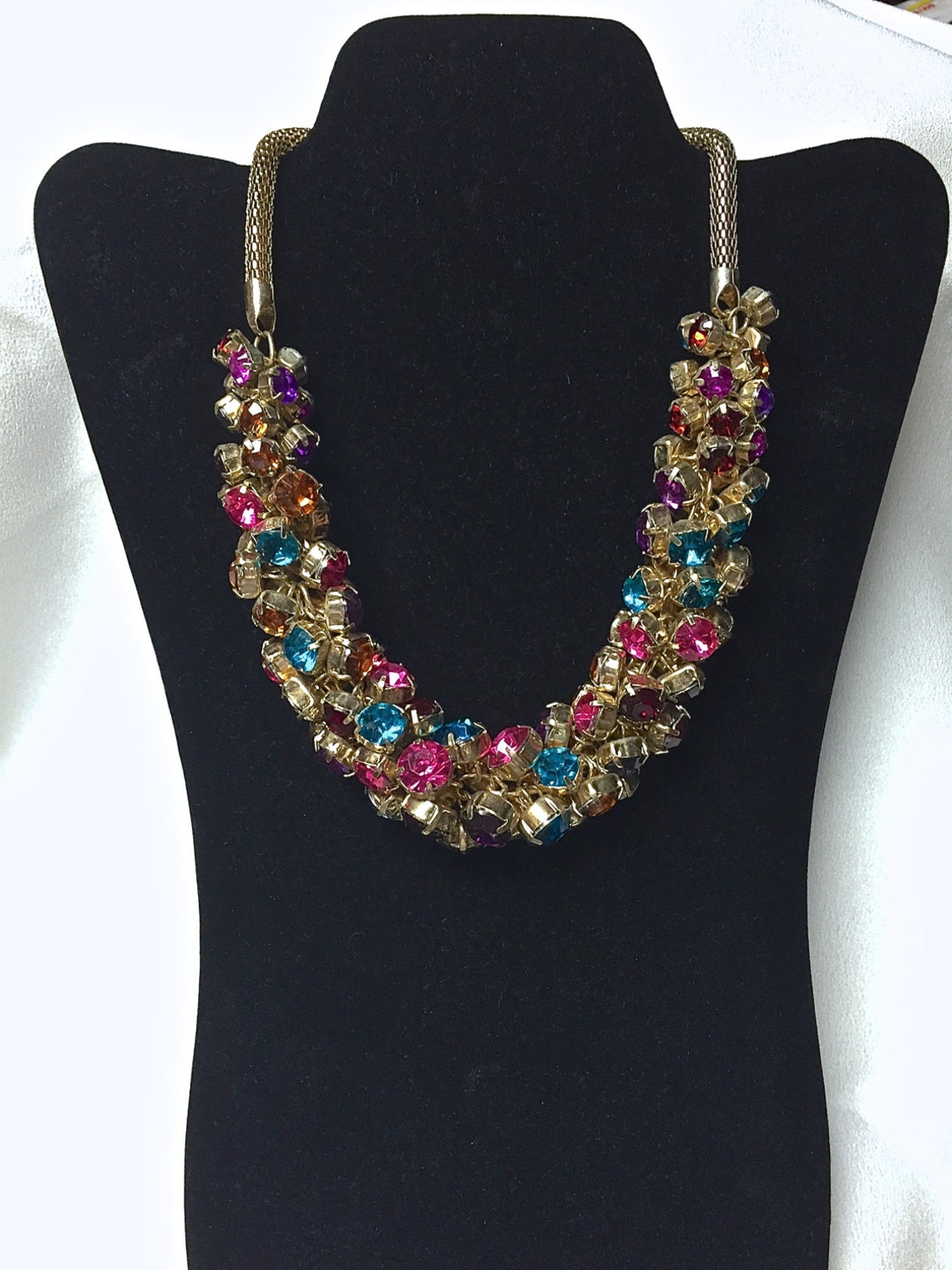 Vintage Multi Colored Rhinestone Necklace Dangling Rhinestones - Etsy