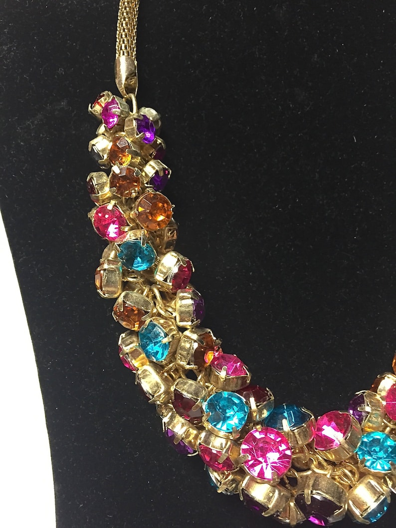 Vintage Multi Colored Rhinestone Necklace Dangling Rhinestones - Etsy