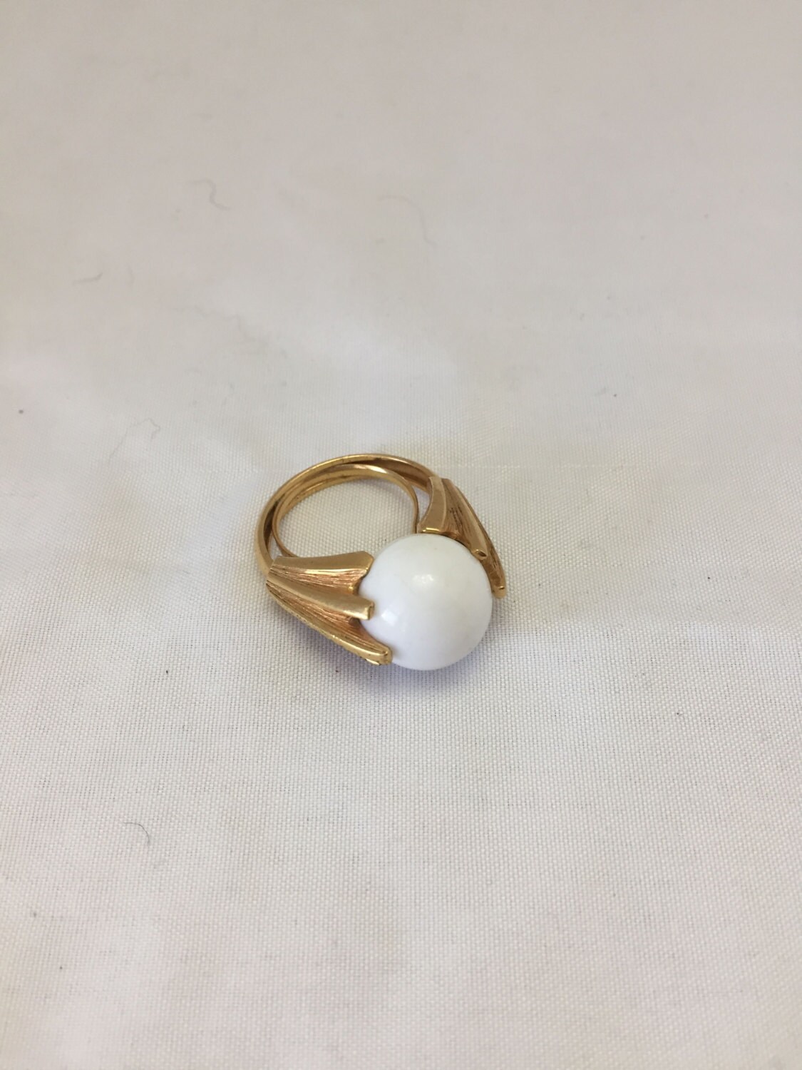 Vintage Gold Avon Ring with Large White Center Bead Designer Marked ...