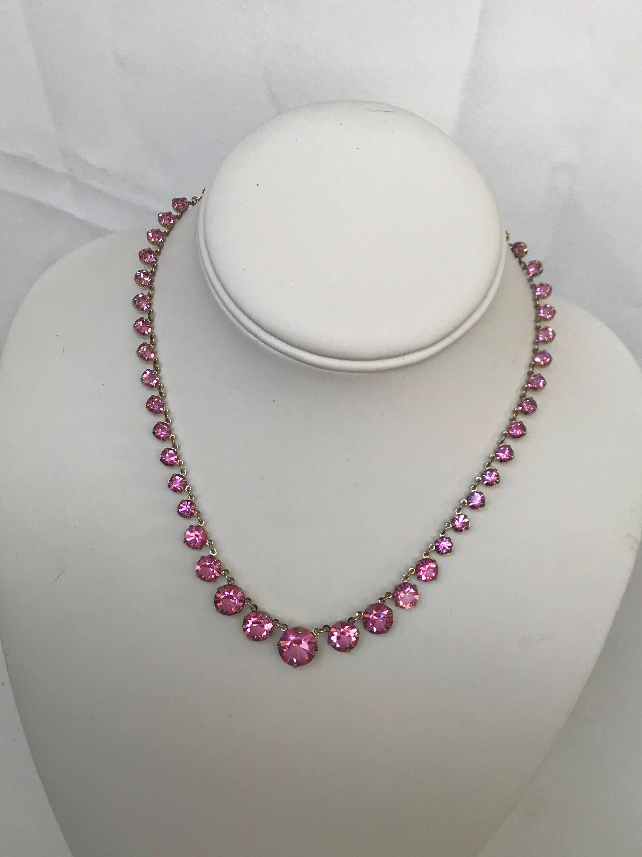 Vintage Pink Rhinestone Necklace Wedding Jewelry Gorgeous Pink ... Vintage Pink Rhinestone Necklace Wedding Jewelry Gorgeous Pink ...